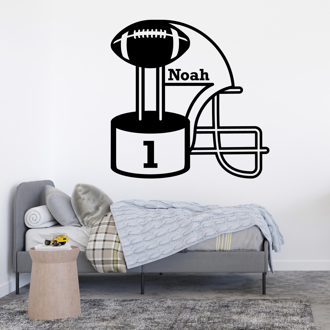 Personalized Decal With American Football Ball, Helmet and Trophy ...