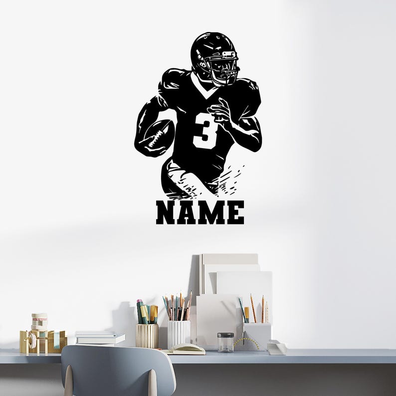 Football Player Decal - Boys Football Wall Decal - Football Name Decals ...
