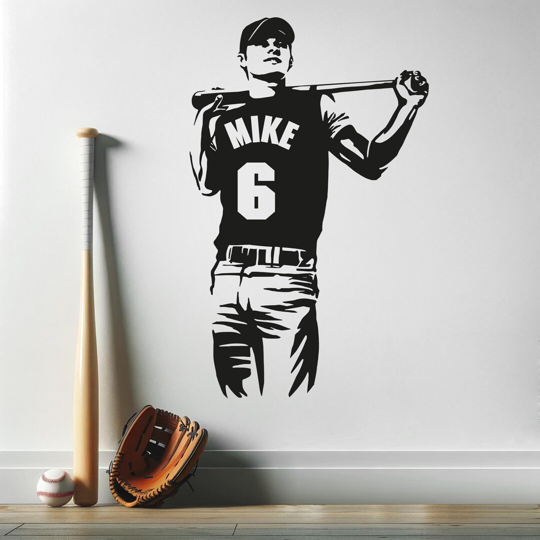 Baseball Wall Decal With Name - Custom Baseball Player Wall Decal ...