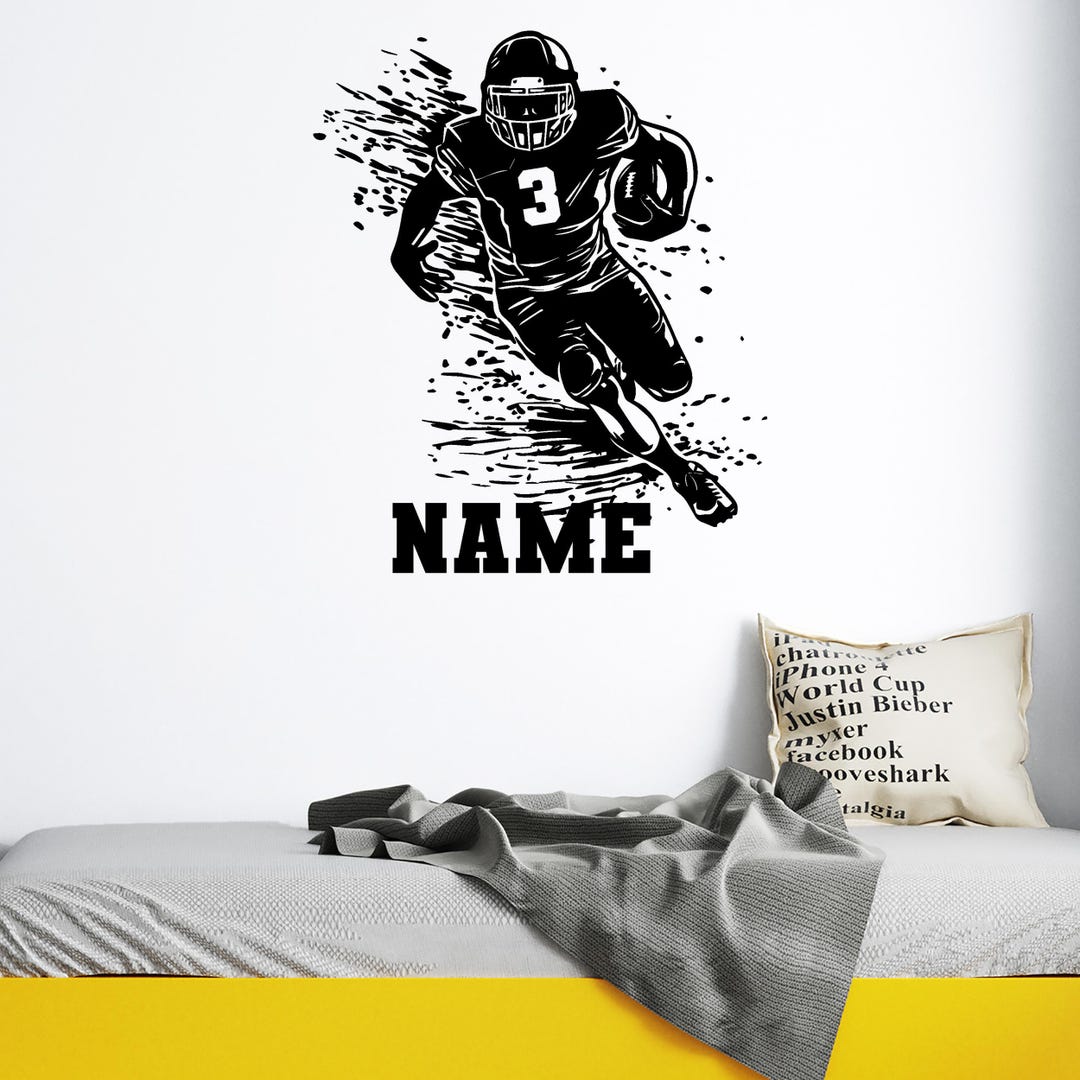 Football Player Wall Decal - Football Wall Decor With Name ...