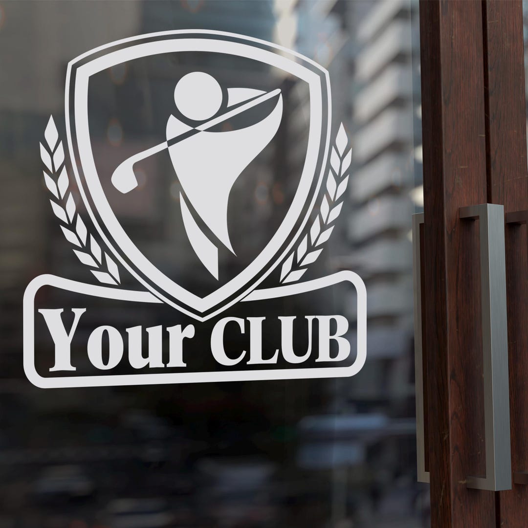 Trophy Emblem Golf Stickers With Customized Club Name - Golden Logo of ...
