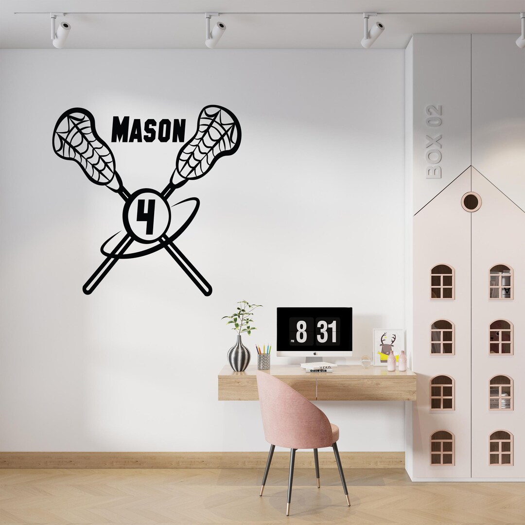 Custom Name Decals With Crossed Sticks Ball and Name Inscription ...