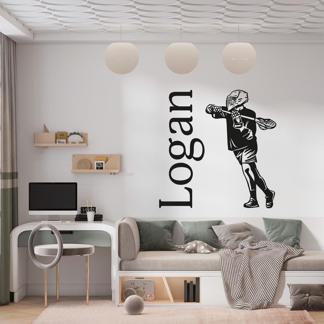 Name Decals With Lacrosse Player Holding Stick - Lacrosse Wall Stickers ...
