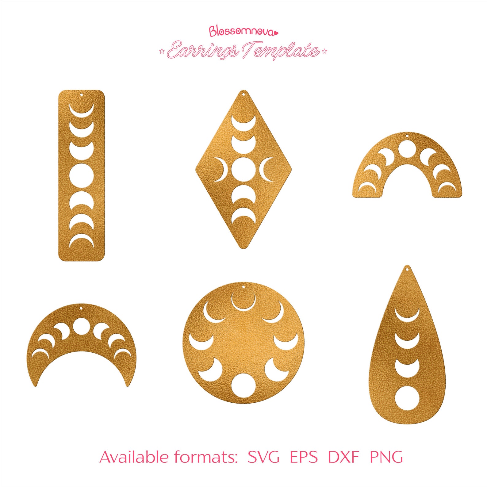 Moon Phase Earring Svg, Crescent Pendant Template for Leather Earrings ...
