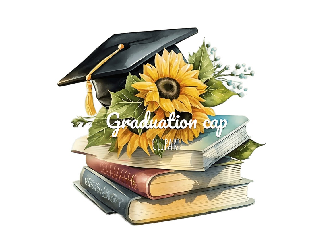 Watercolor Graduation Cap With Sunflowers Clipart - High Quality ...