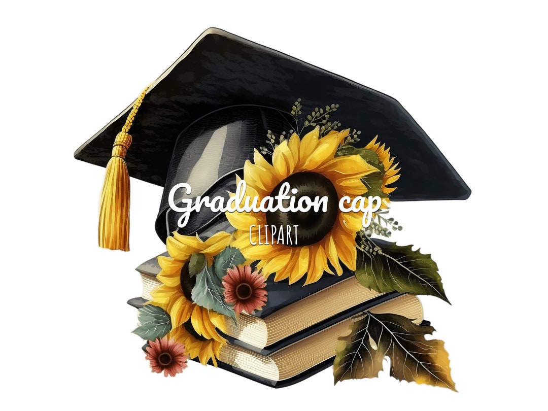 Watercolor Graduation Cap With Sunflowers Clipart - High Quality ...
