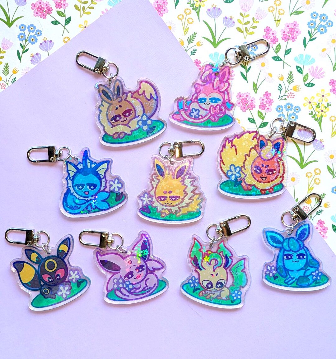 Eeveelution Inspired Charms, Eevee Keychains, Flower Fields Charms, Pokemon Inspired - Etsy