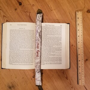 Embroidered stop Here Fabric and Ribbon Bookmark With Bronze-tone ...