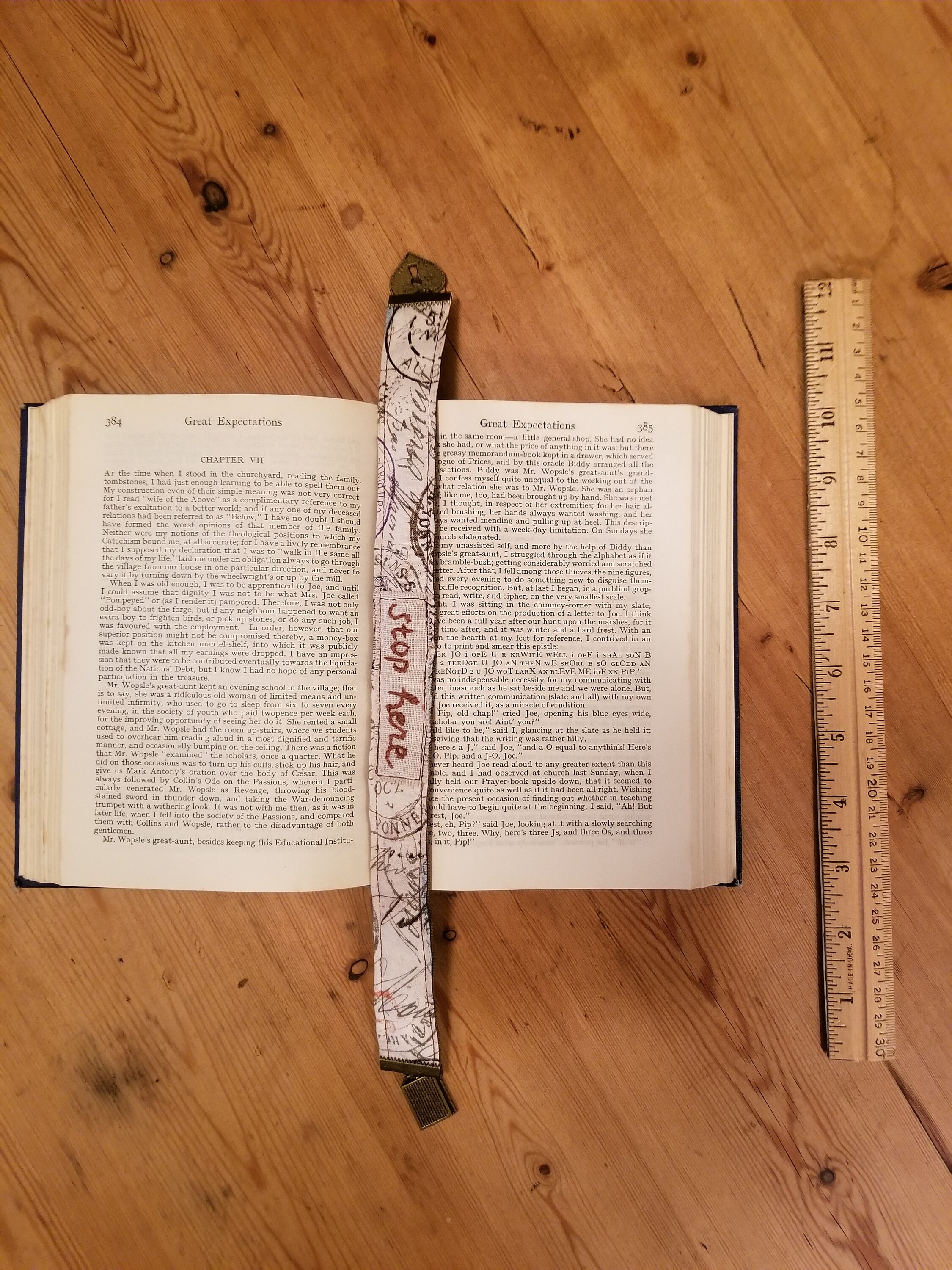 Embroidered stop Here Fabric and Ribbon Bookmark With Bronze-tone ...