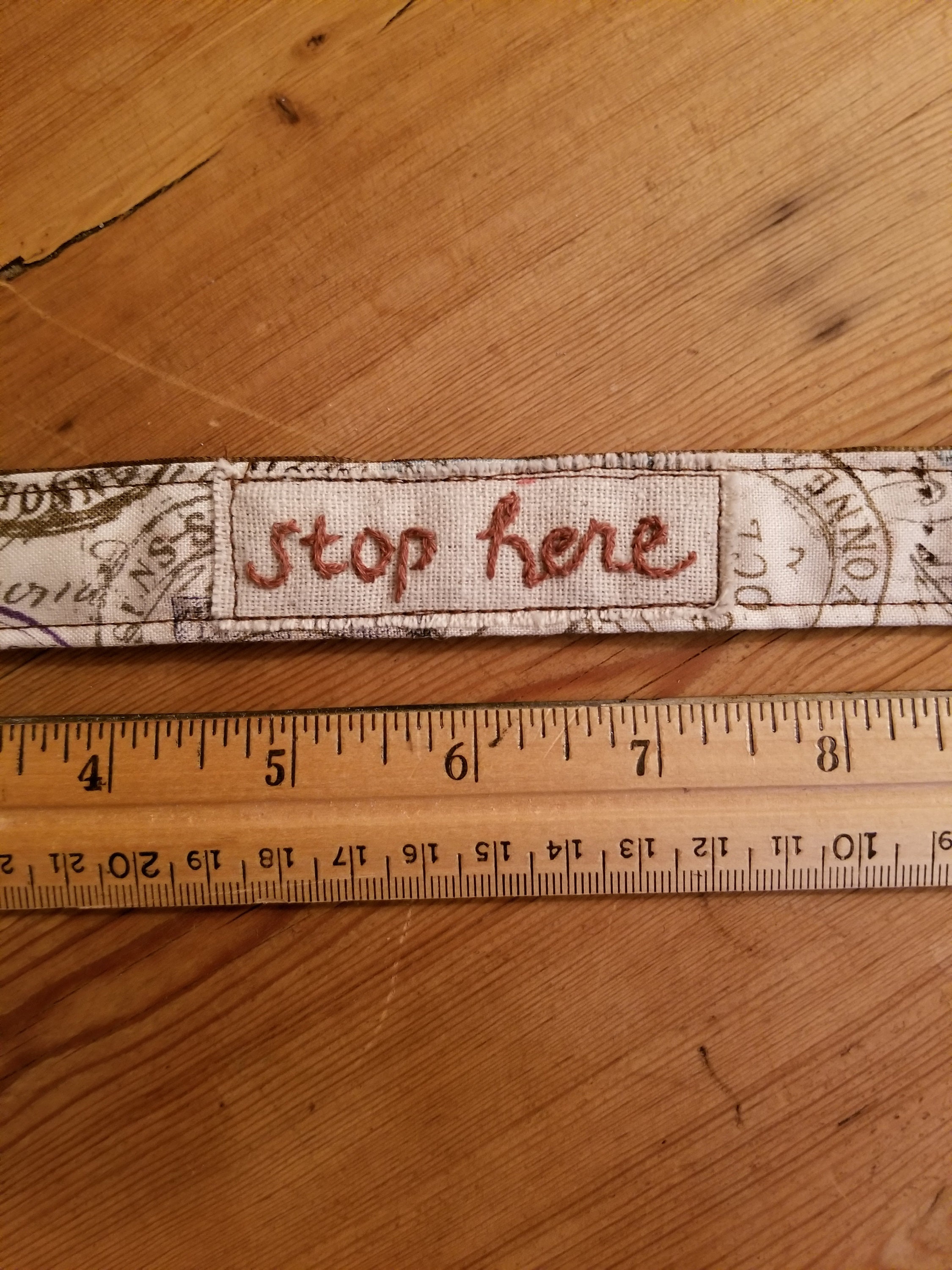 Embroidered stop Here Fabric and Ribbon Bookmark With Bronze-tone ...