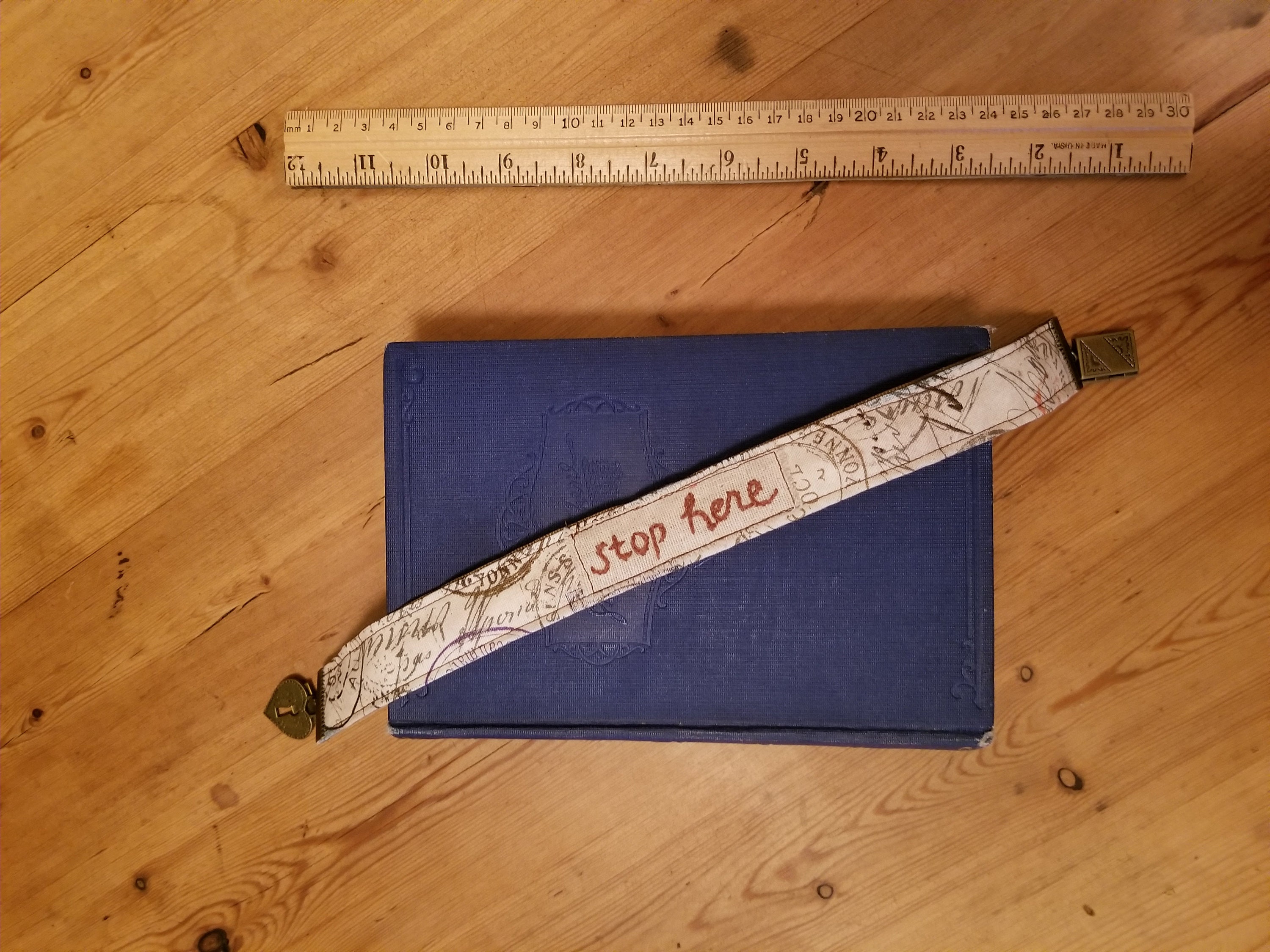 Embroidered stop Here Fabric and Ribbon Bookmark With Bronze-tone ...