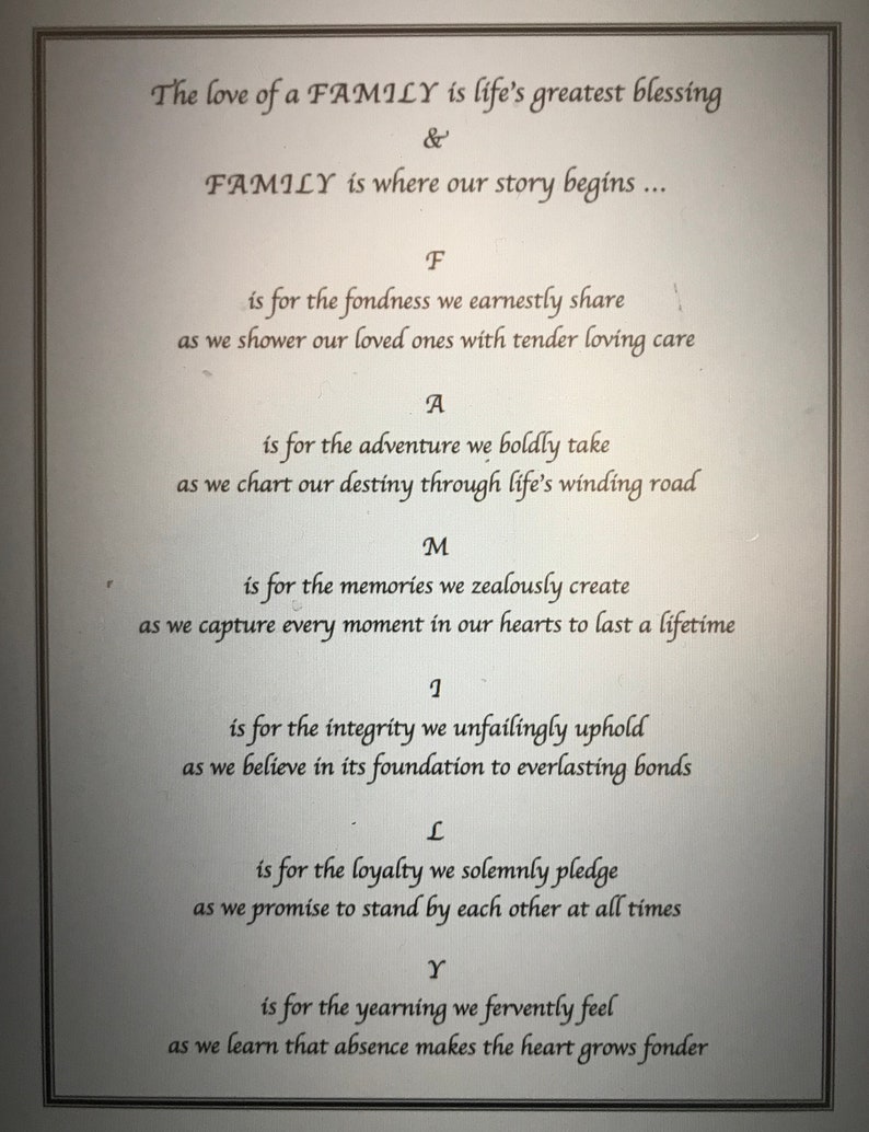 Family Framed Inspirational Acrostic Poem - Etsy