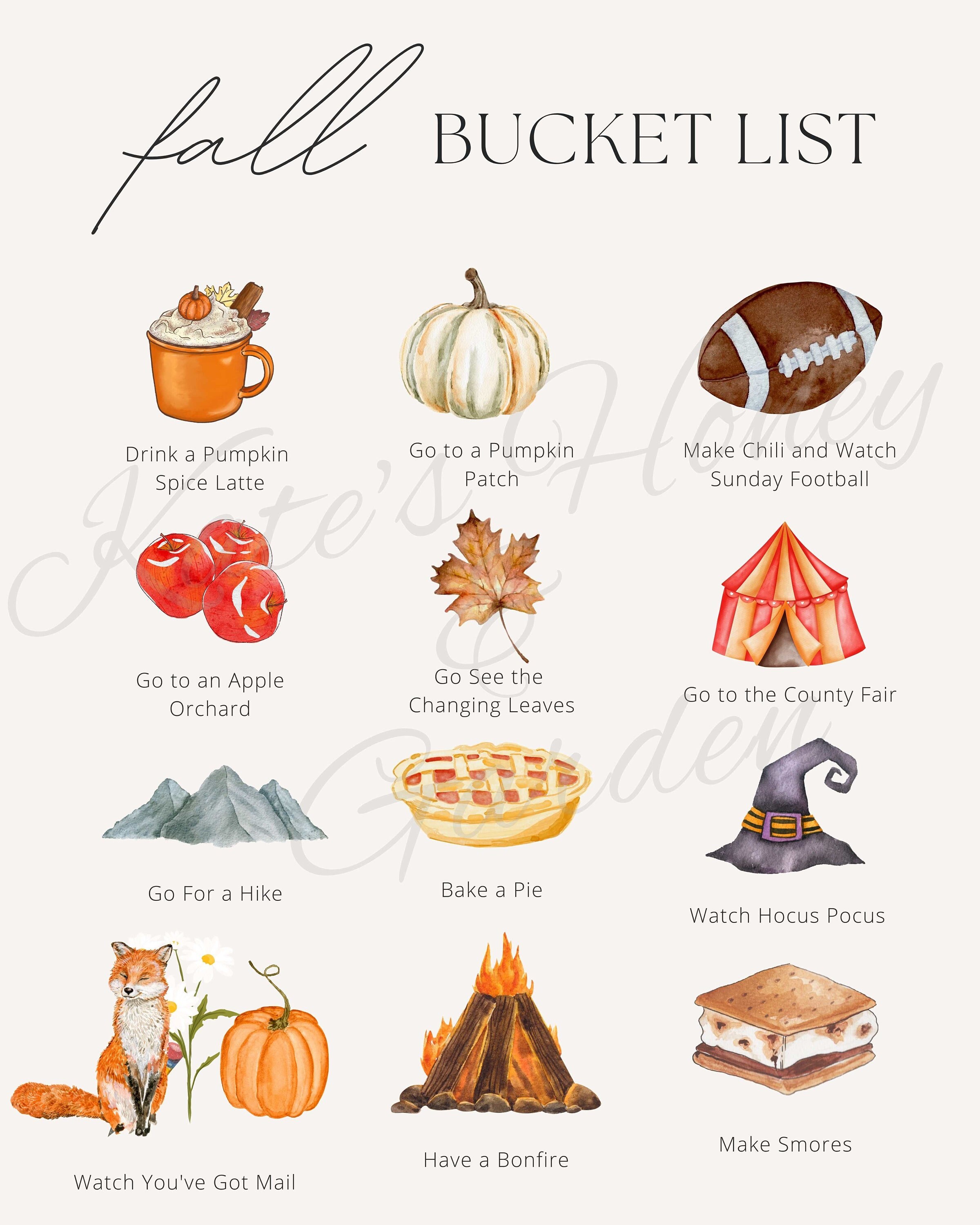 Fall Bucket List Printable Artwork Digital Download - Etsy