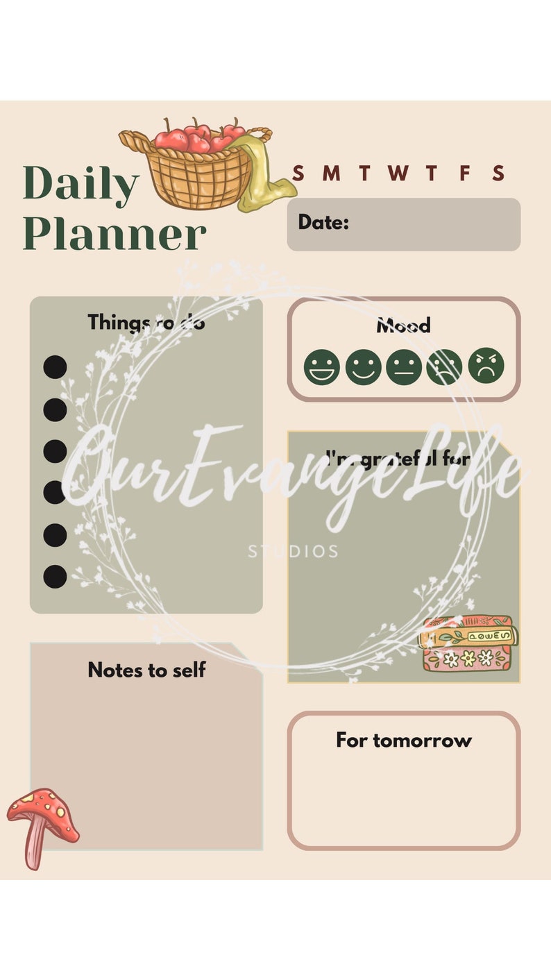 Printable Cottagecore Daily Planner Sheet. for Use Digitally - Etsy