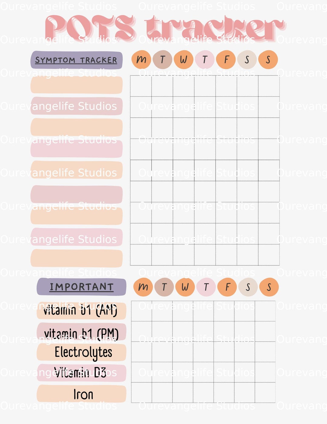 POTS Health Tracker Printable | Daily Symptom & Lifestyle Log for POTS ...