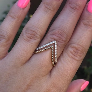 Stackable Double “V” Diamond Ring. Statement Double V Ring. Anniversary ...