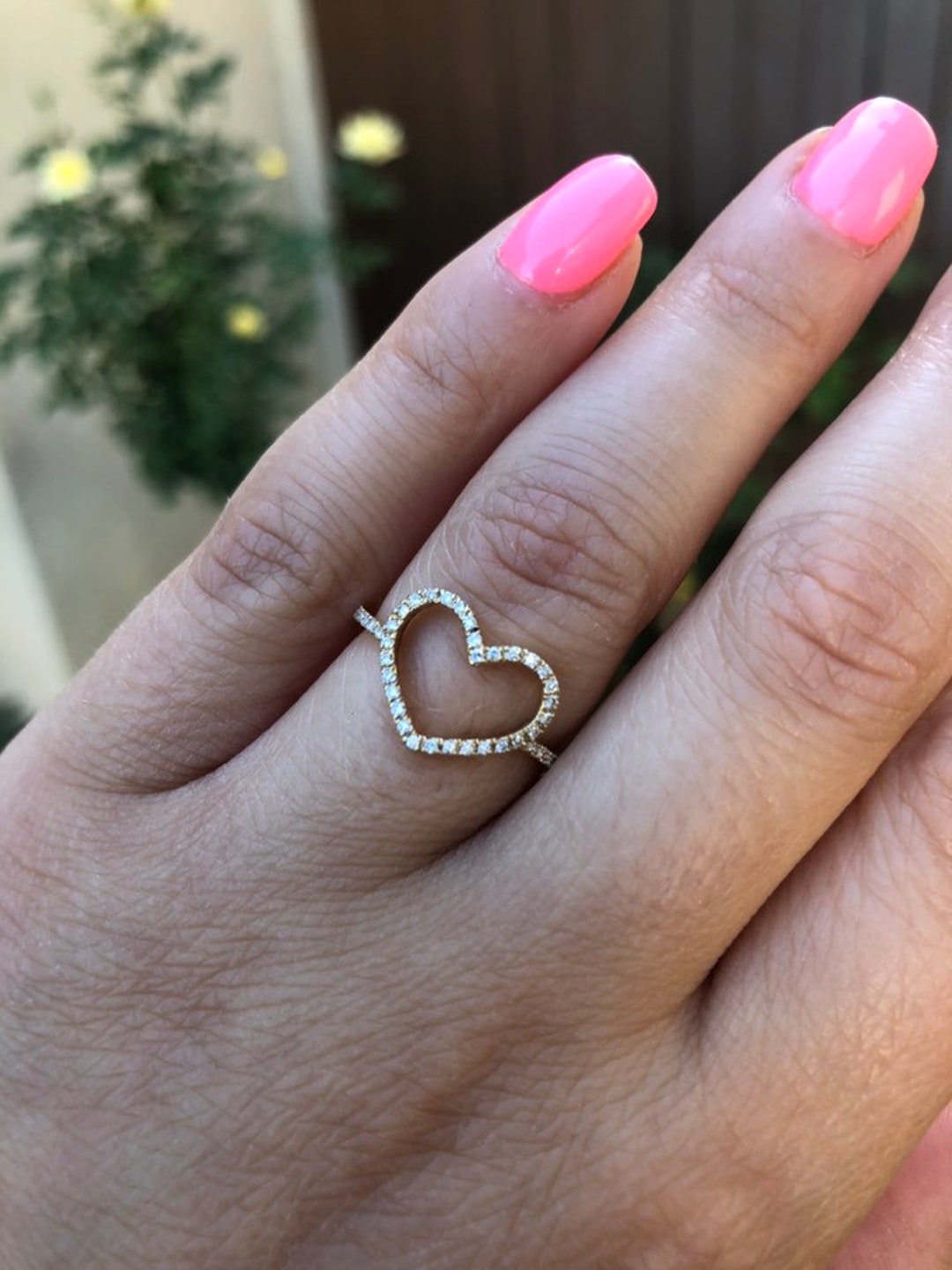 Heart Shape Pave Diamond Ring. Heart Diamond Promise Ring. Anniversary ...