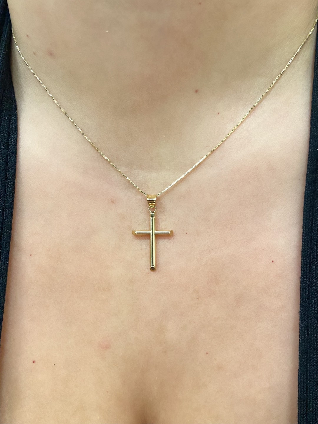 14k Gold Cross Pendant. 1 Inch Gold Cross Necklace. Layering Jewelry ...