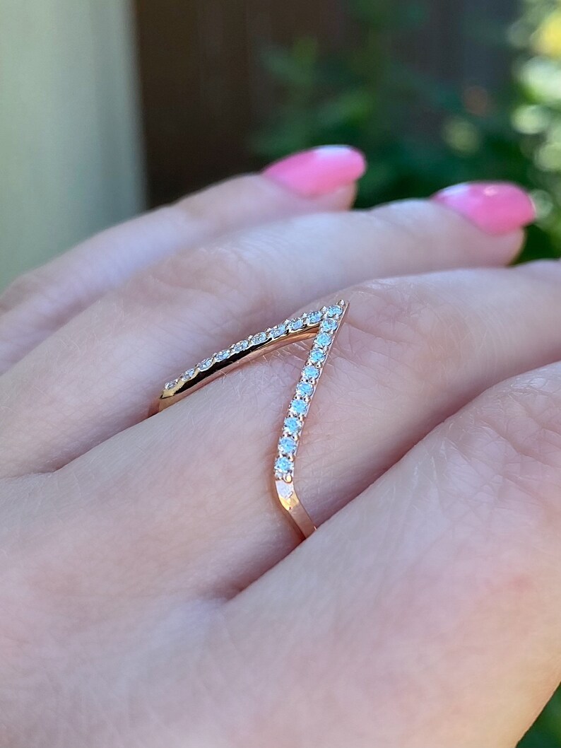 14k Deep V Diamond Ring. V Diamond Ring. Stackable V Diamond - Etsy