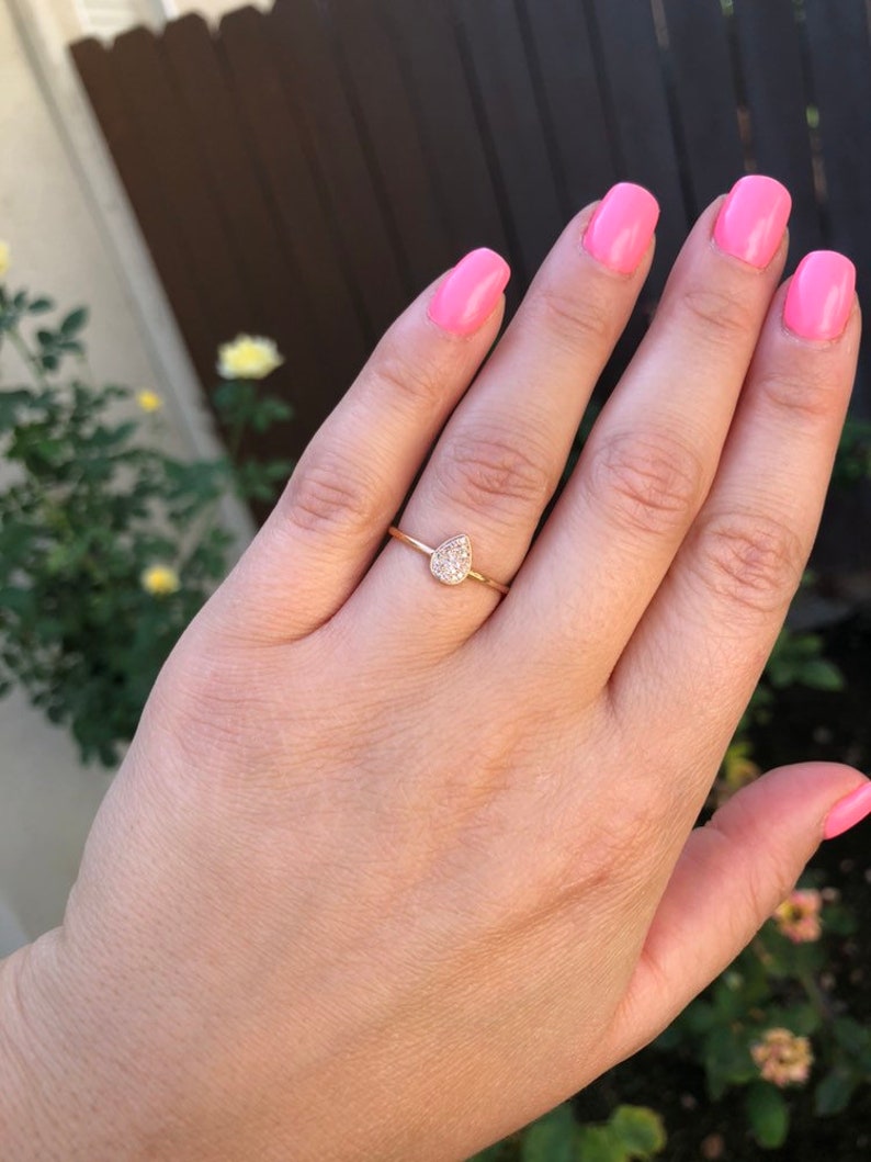 Pear Shape Pave Diamond Promise Ring. Cluster Diamond Pear | Etsy