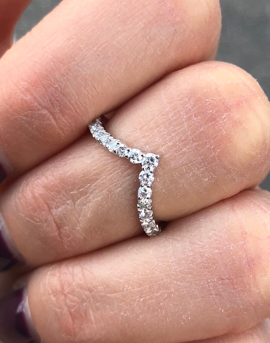 Classic V Wedding Band. V Diamond Band. Wedding Ring. Stackable Band ...