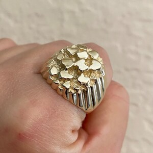 14k Nugget Ring. Unique Solid Gold Round Nugget Ring. Large Mens ...