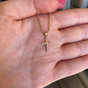 14k Dainty Two Tone Crucifix Pendant. Small Cute Crucifix. Baptism Gift ...