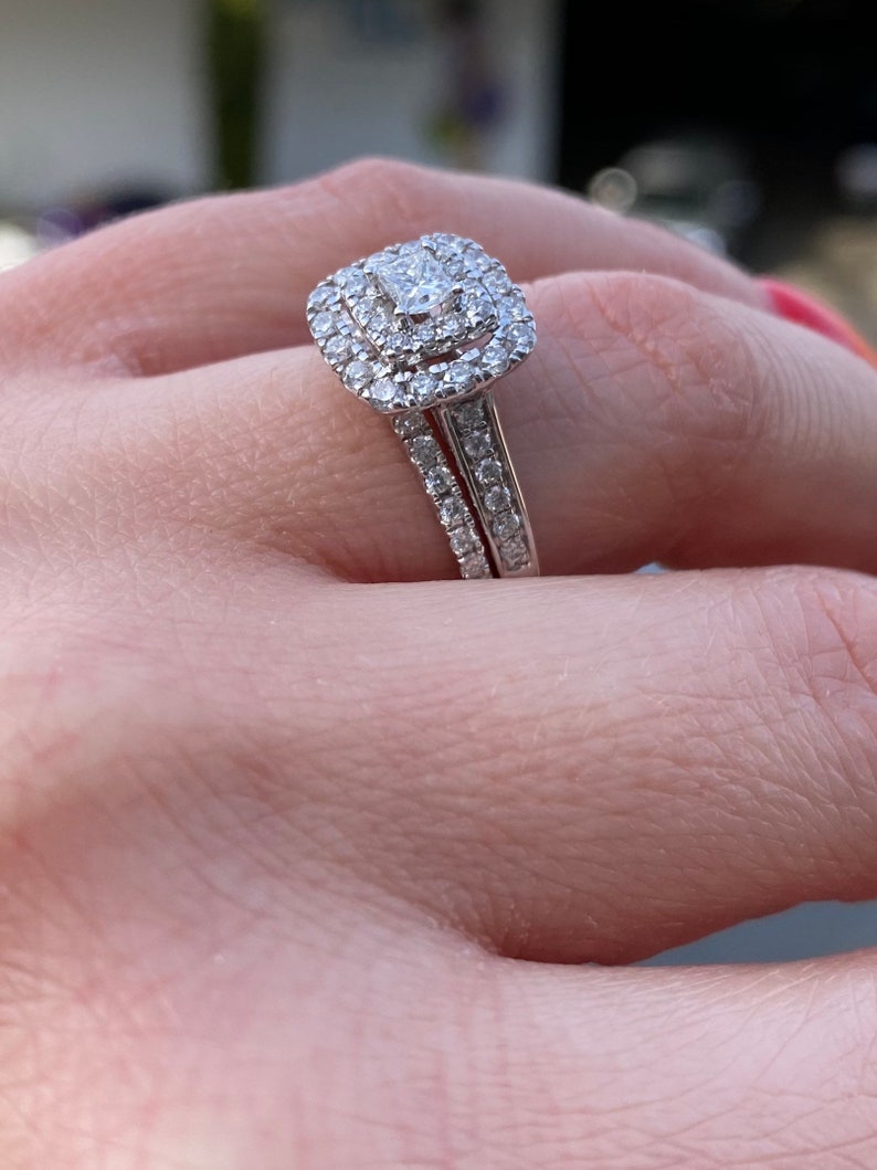 Double Halo Princess Cut Wedding Set. Princess Cut Engagement Ring ...