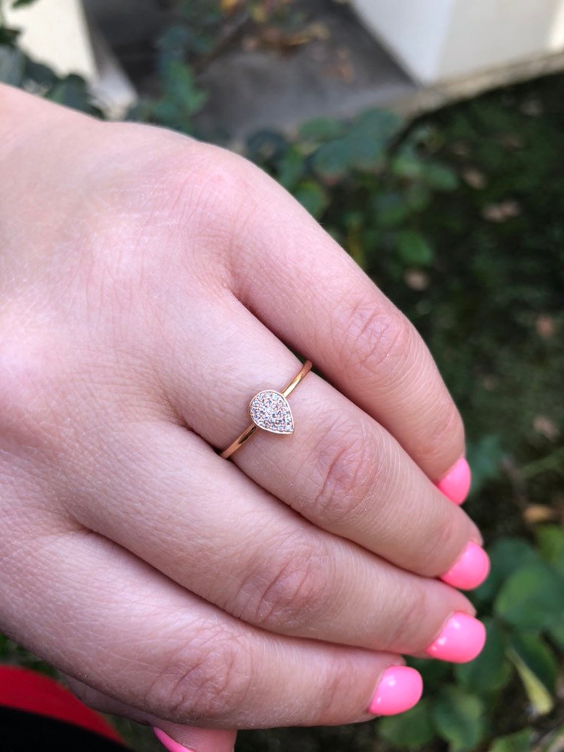 Pear shape pave diamond promise ring. Cluster diamond pear | Etsy