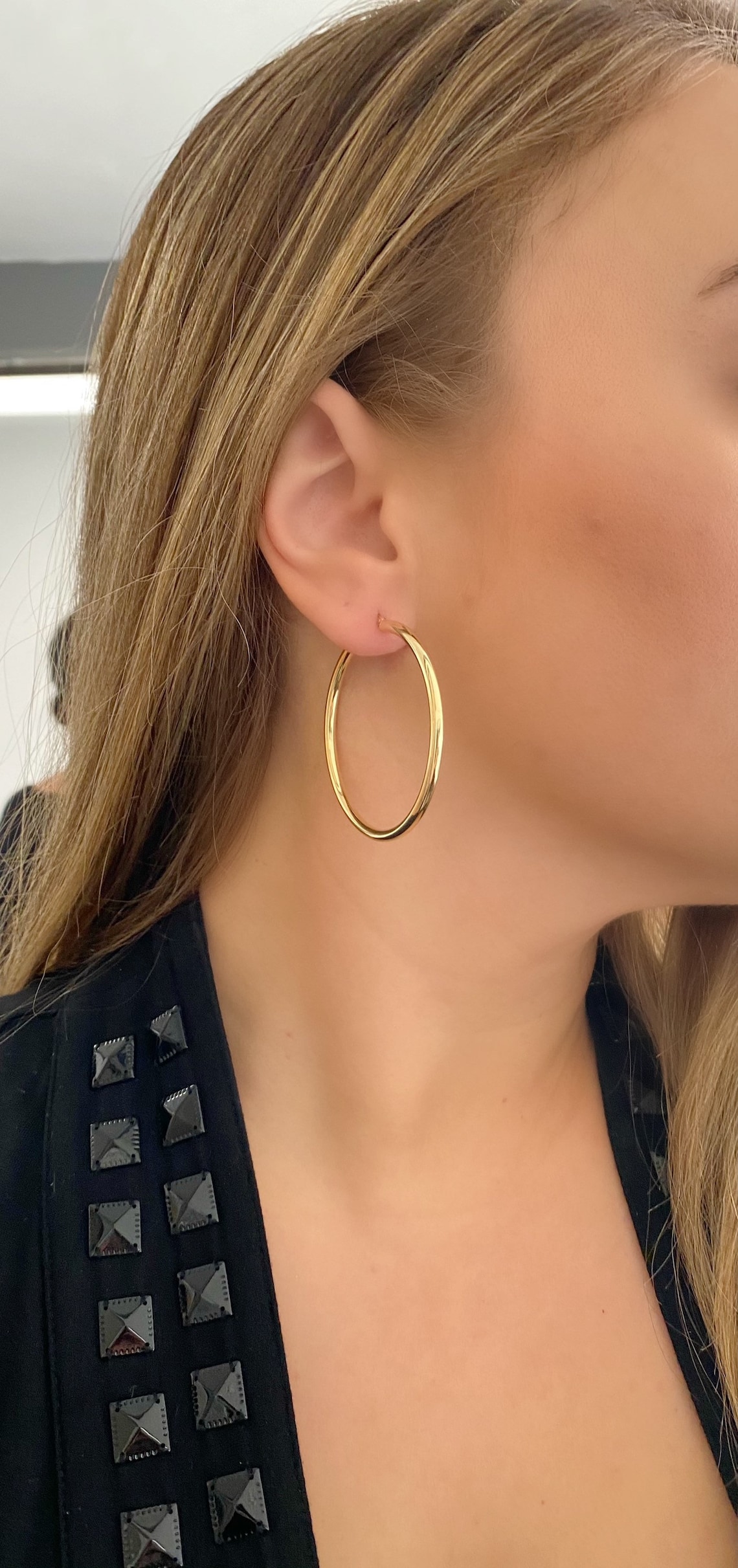 14k Gold 2 Inch Hoop Earrings. 2 Inch 3mm Yellow Gold Hoop - Etsy