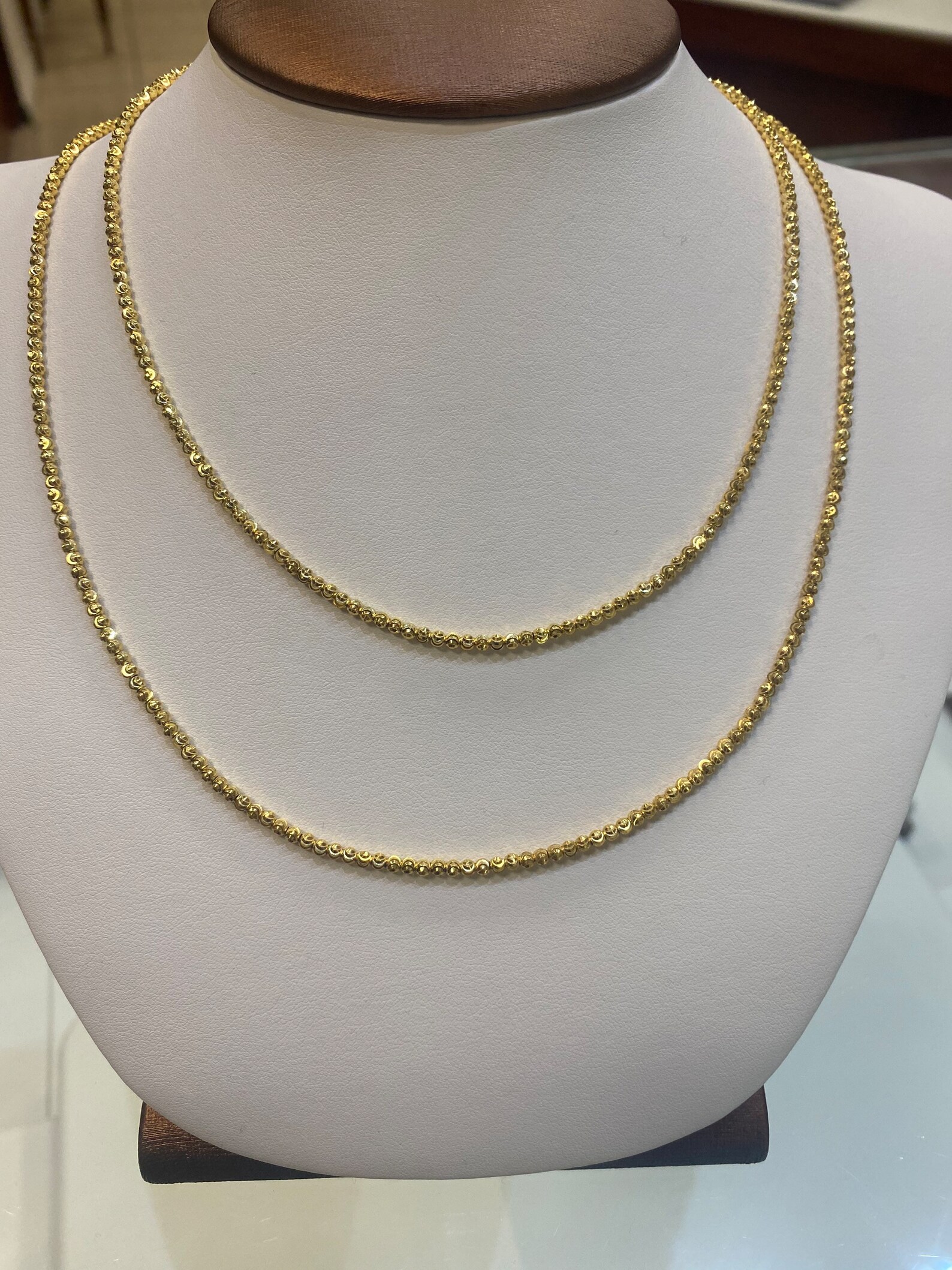 14k Moon Cut Chain. Beaded Diamond Cut Choker Chain. Shiny Gold ...