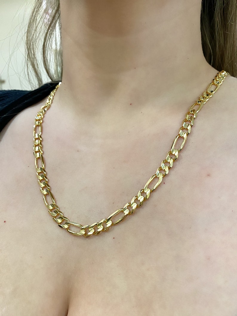 14k Solid Gold Diamond Cut Figaro Chain. 7mm Figaro Chain. | Etsy
