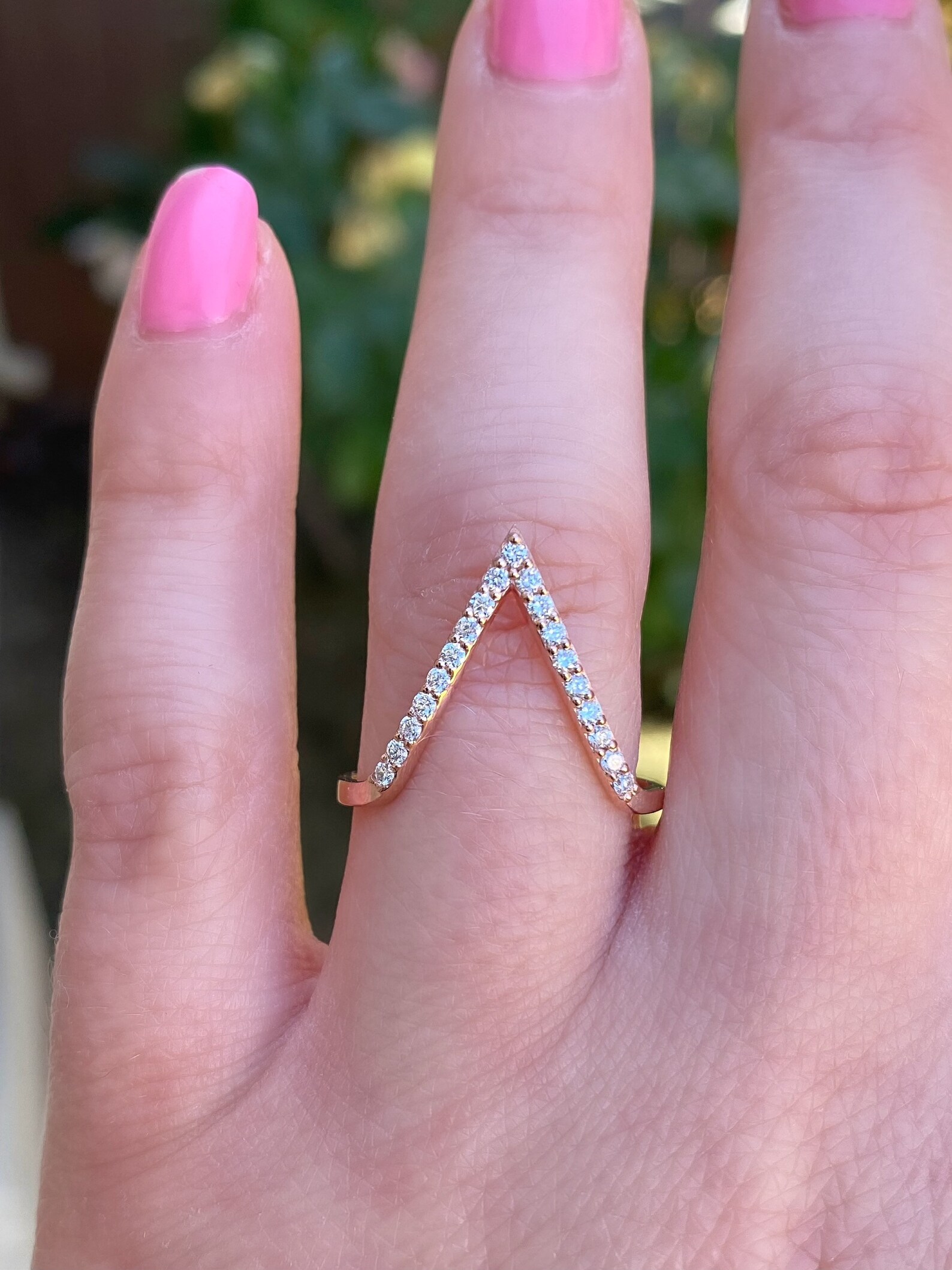 14k Deep V Diamond Ring. V Diamond Ring. Stackable V Diamond - Etsy