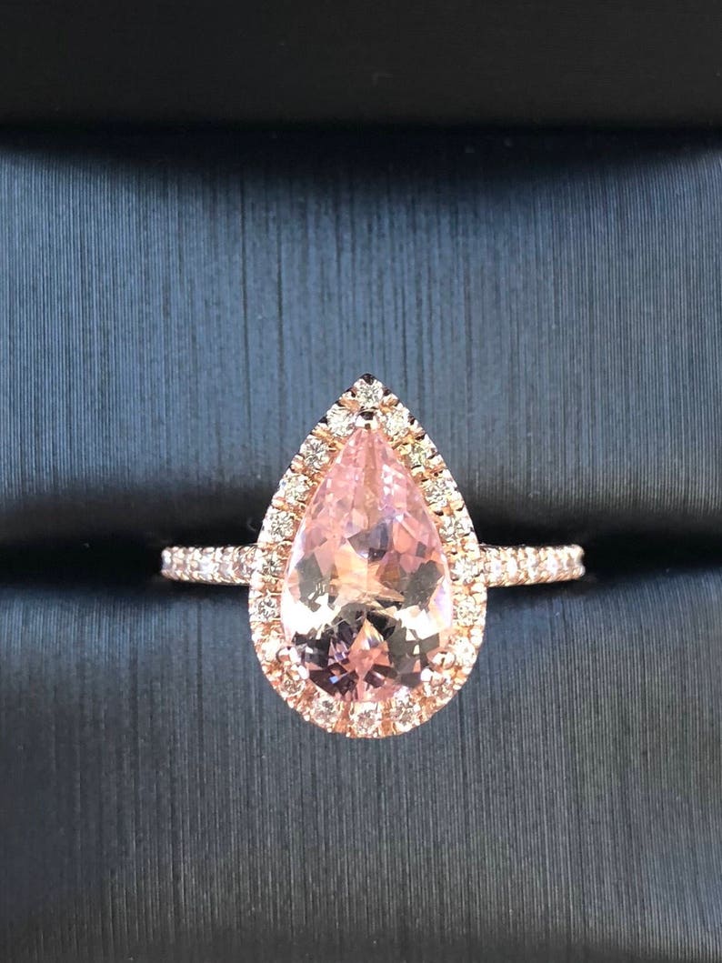 Morganite pear shape diamond ring. Morganite engagement ring. | Etsy