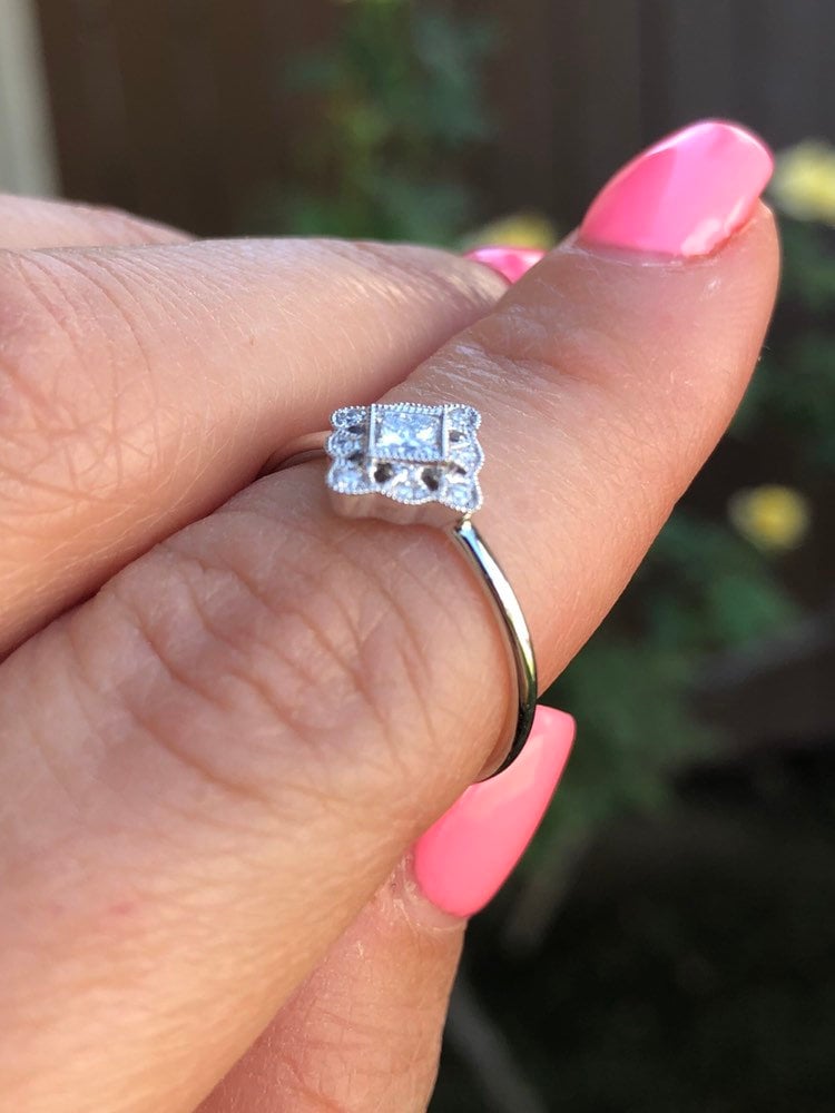 Vintage design princess cut halo promise ring. Engagement | Etsy