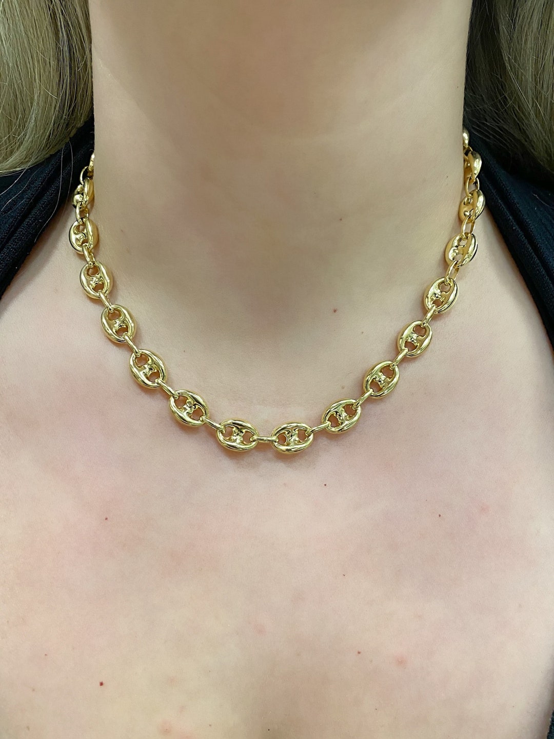 14k Puffed Mariner Gold Chain. 9.5mm Puffed Mariner Chain. Trendy Gold ...