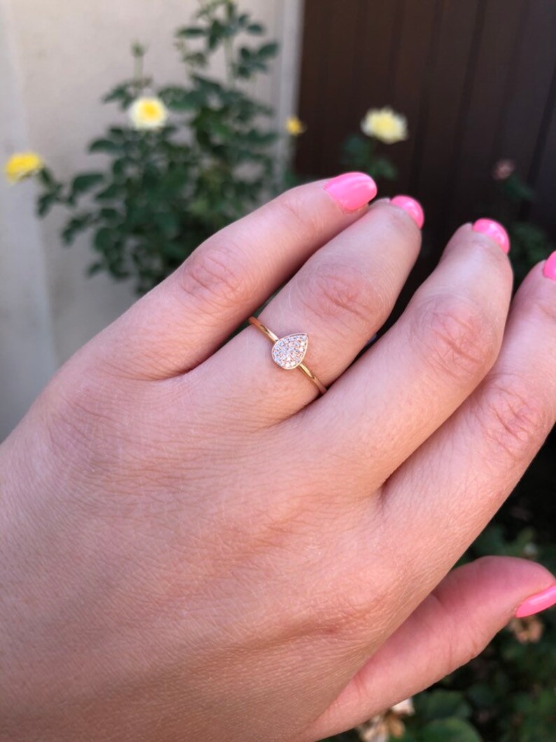 Pear Shape Pave Diamond Promise Ring. Cluster Diamond Pear | Etsy
