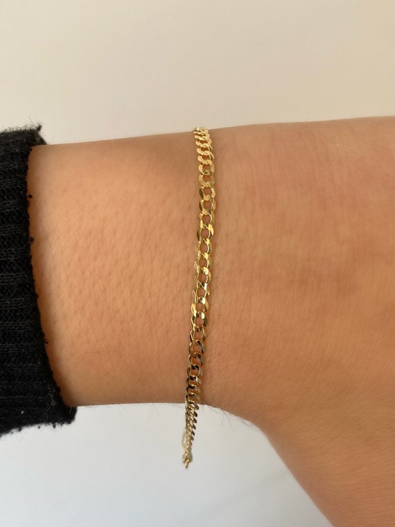 14k Dainty Curb Link bracelet. 3mm Gold curb bracelet. Stackable bracelet. Jewelry gift. Etsy