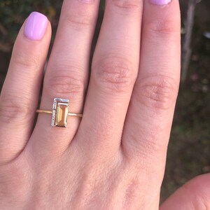 Rectangular Emerald Cut Yellow Topaz Diamond Ring. Statement Ring ...