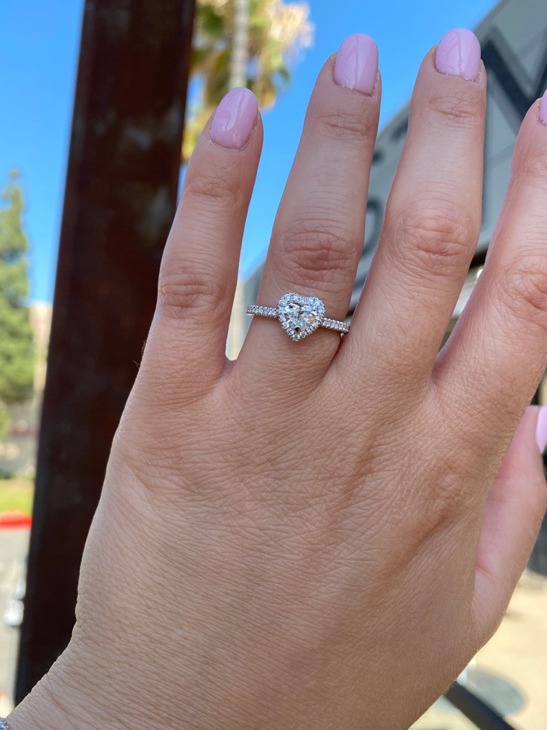 Heart Shape Halo Diamond Engagement Ring. Heart Diamond Ring. - Etsy