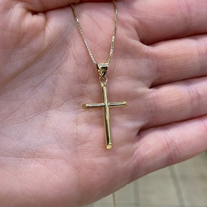 14K Simple Cross Pendant. 1 Inch Timeless Gold Cross. Religious Pendant ...