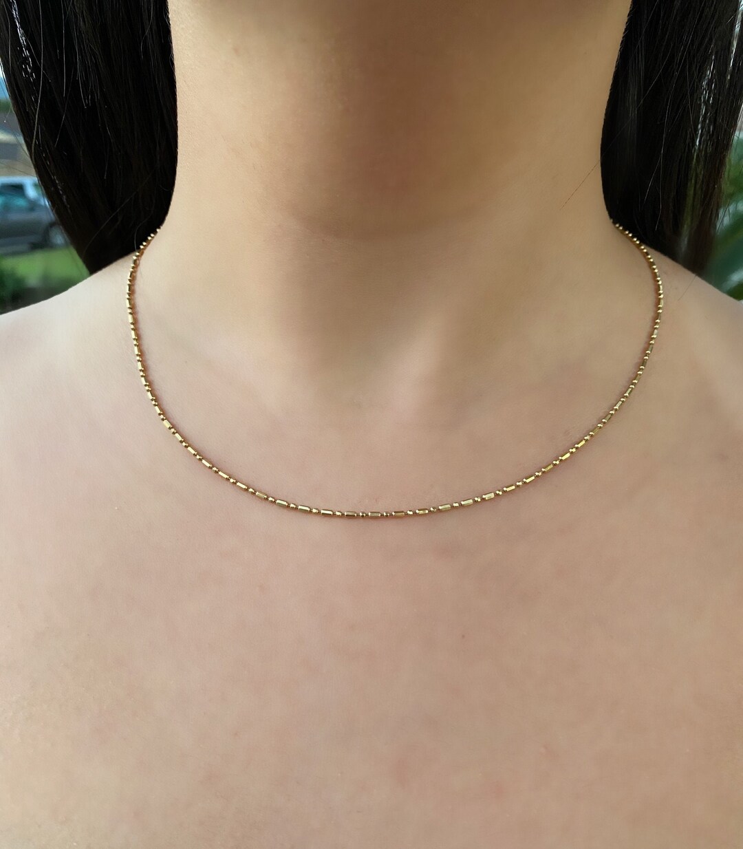 14k Beaded Womens Chain. Diamond Cut Beaded Chain. Stackable - Etsy
