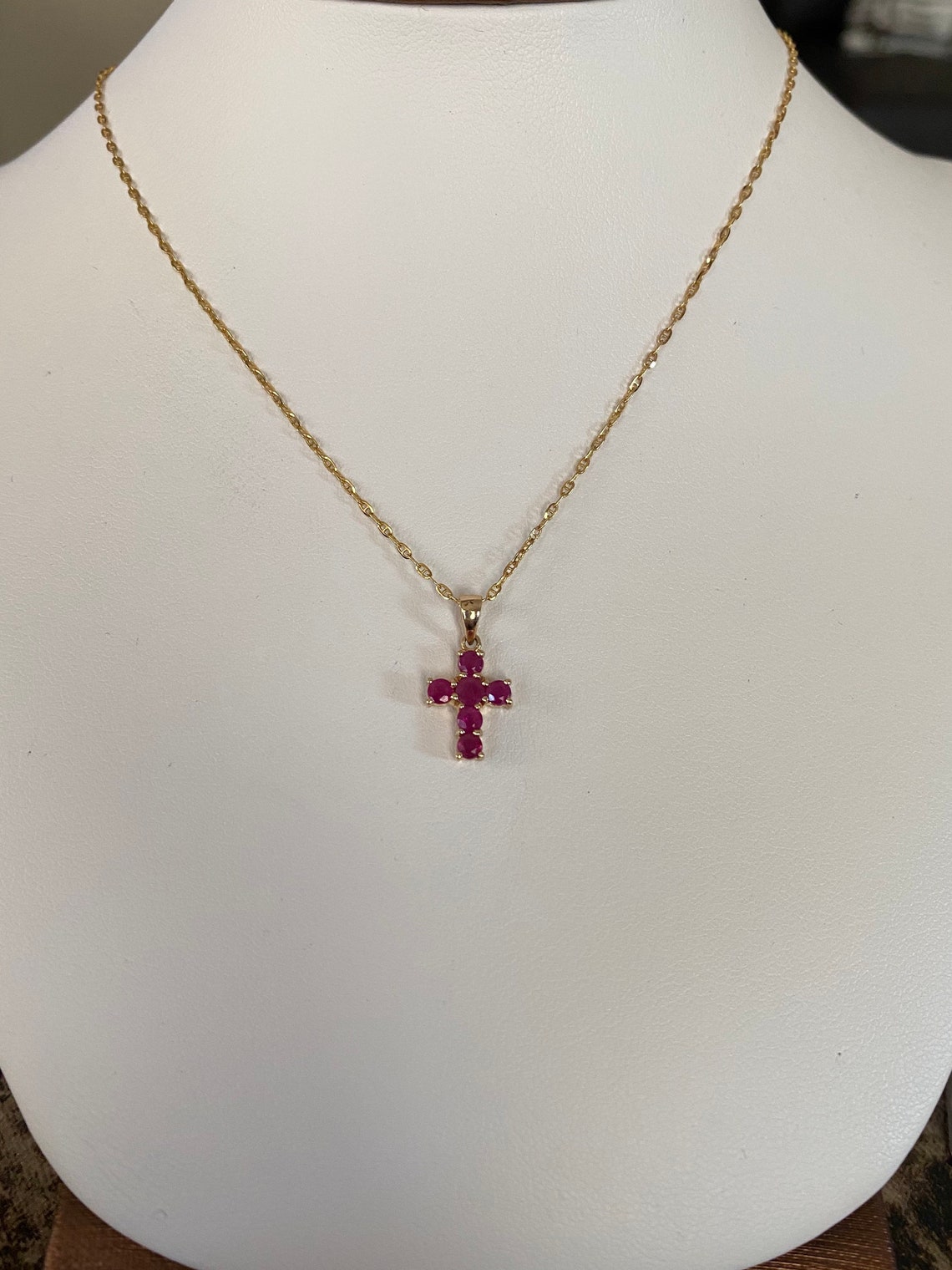 14k yellow gold dainty Ruby cross. Dainty Cross pendant. | Etsy