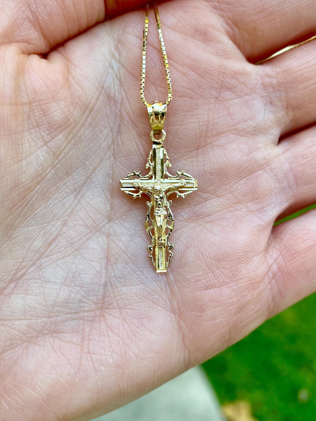 14k Gold Unique Elegant Vine Crucifix Pendant. Beautiful Custom ...