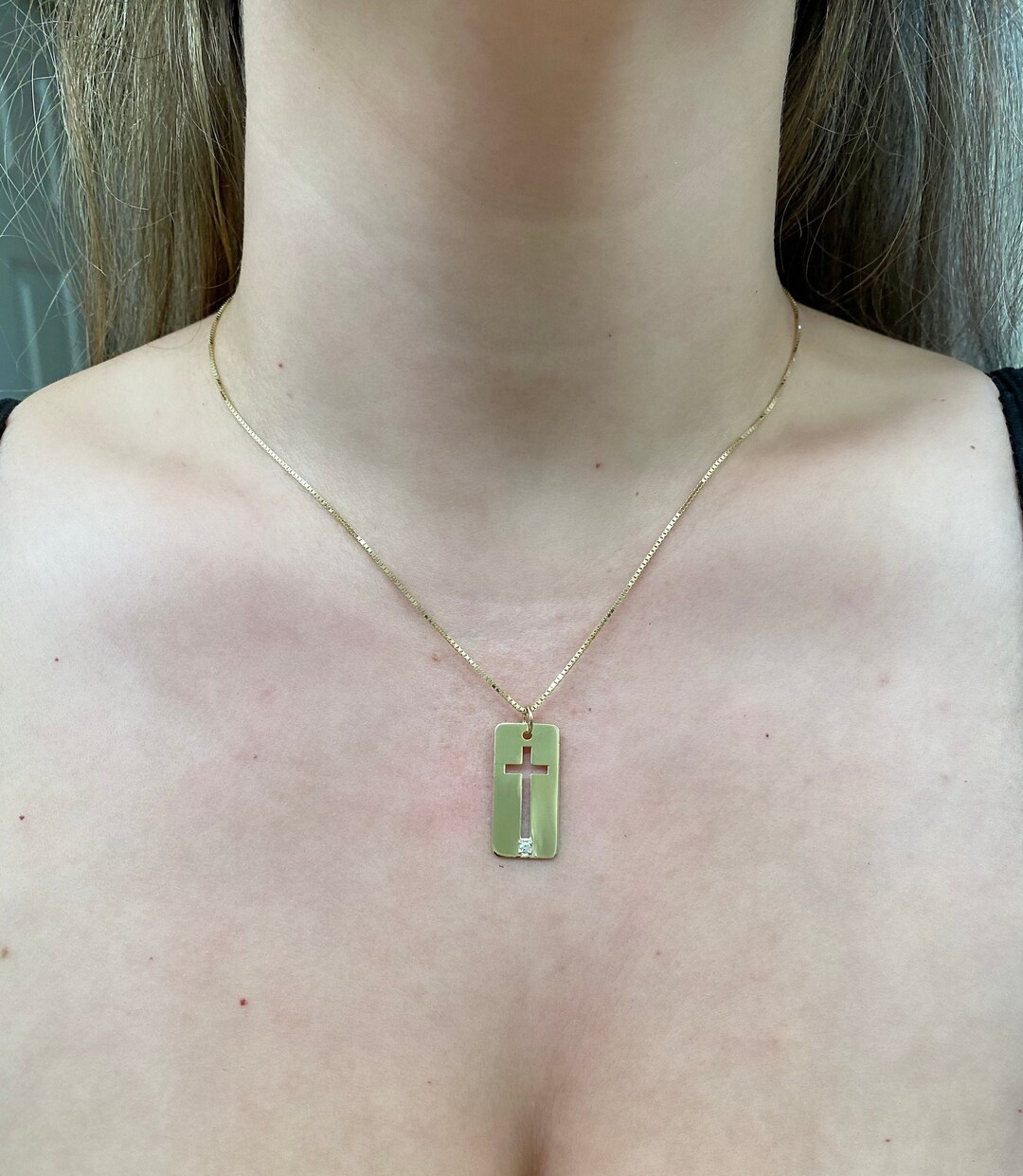 14k Engraved Cross Gold Bar Pendant. Custom Real Gold Engraved Cross ...