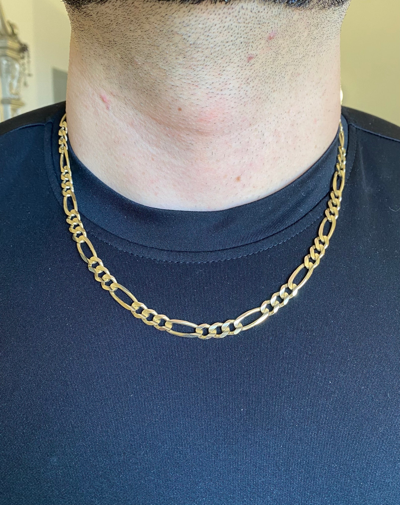 14k Solid Gold Diamond Cut Figaro Chain. 7mm Figaro Chain. Real Gold ...