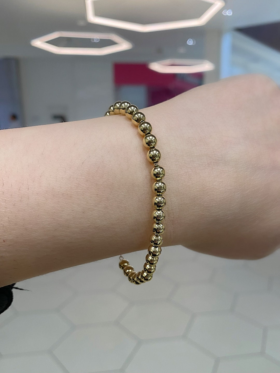 14k Gold Ball Bracelet. Solid Gold Ball Beaded Bracelet. 5mm Gold Ball ...