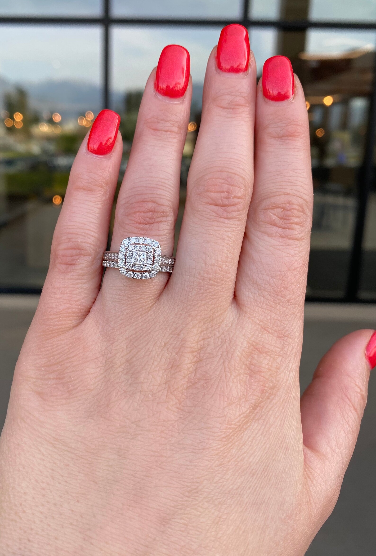 Double Halo Princess Cut Wedding Set. Princess Cut Engagement Ring ...