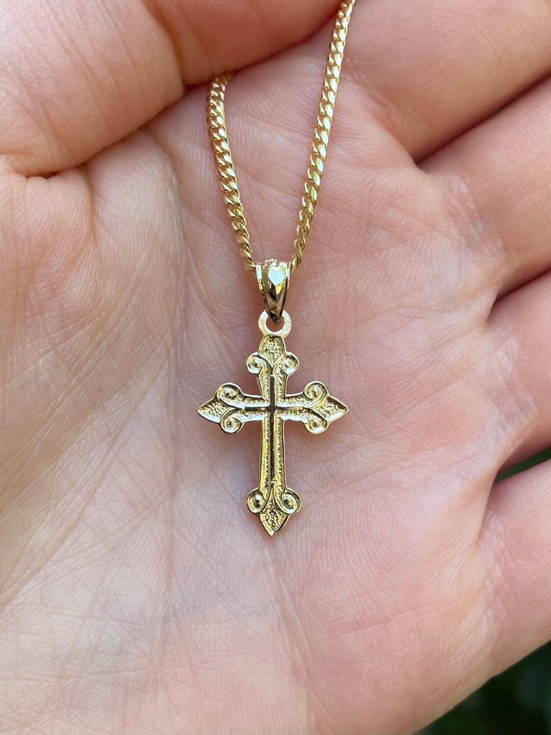 14k Gold Cross Pendant. Beautiful 1 Inch Gold Cross Necklace. Layering ...