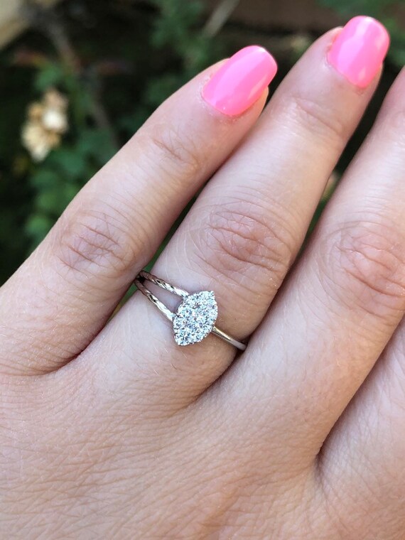 Marquise Shape Cluster Diamond Ring. Marquise Engagement Ring. | Etsy